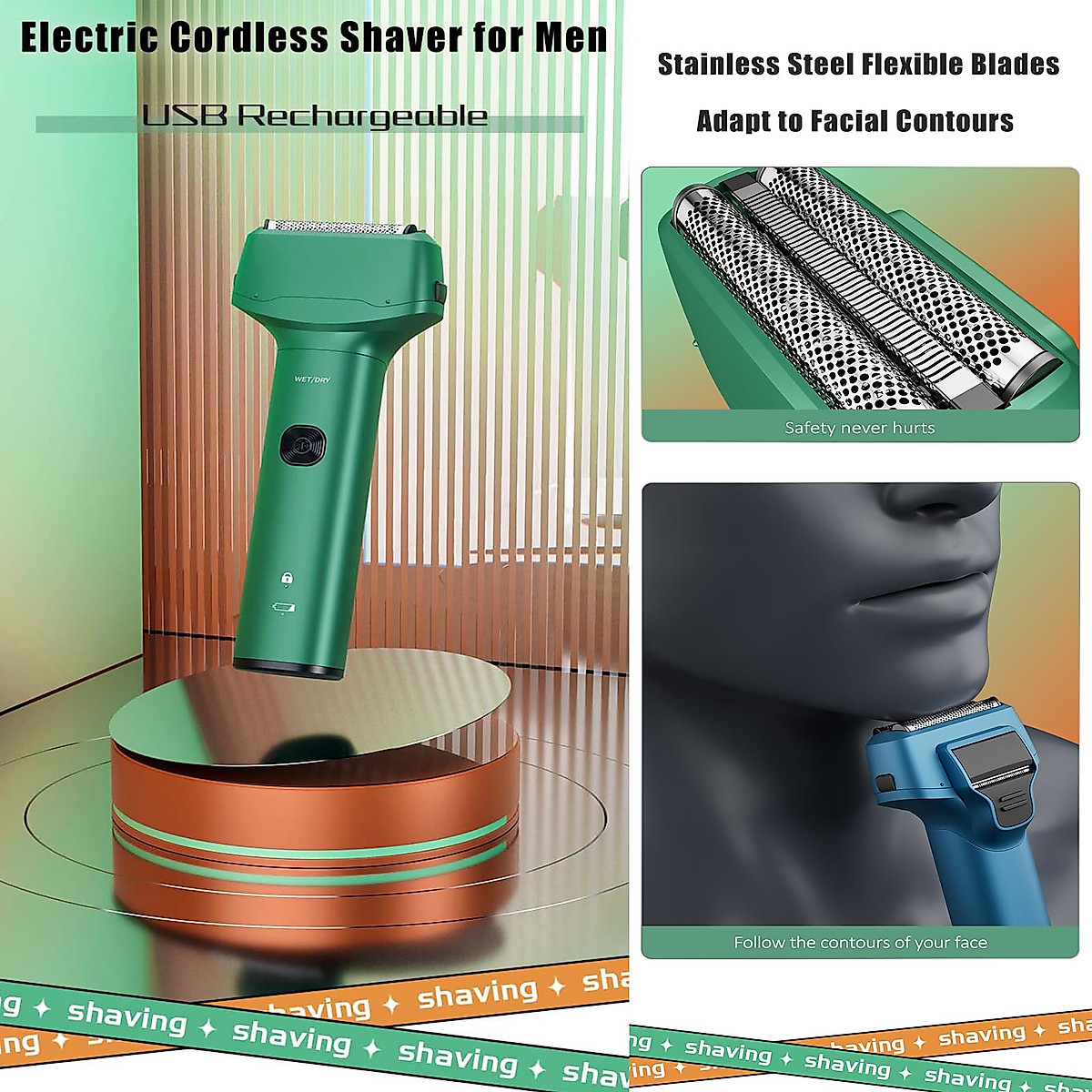 Electric Razor for Men,New Upgrade Electric Shaver with Pop-Up Trimmer,Portable USB Rechargeable Wet Dry Foil Shaver Easy One-Button Use Suitable for Home,Car,Travel Gifts for Male Father Boys