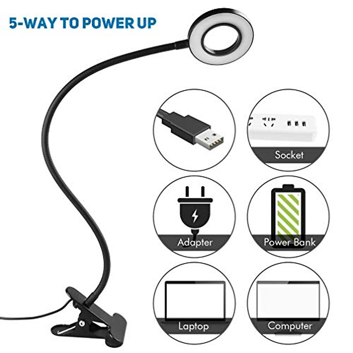 Semlos Clip on Light Reading Light - 24 LED USB Book Light, 3 Color Modes, 10 Brightness Dimmer, Memory Function, Auto Timer, Eye Protection Desk Clamp Lamp, 360 ° Flexible Gooseneck Bed Night Lights