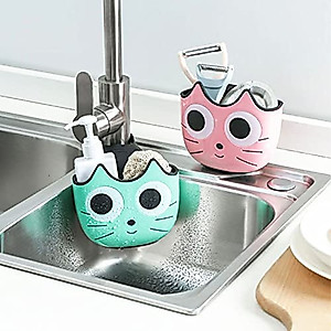 LuckyBamboo Sink Sponge Holder Hanging, Cute Gadgets Basket with Buckle for Kitchen, Bathroom, Workplace Organizer (Bule+Pink 2Pack)