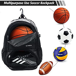 ZOEA Large Basketball Bag - Backpack for Basketball, Soccer & Volleyball Football Gym Includes Shoe & Ball & Laptop Compartment (Black)