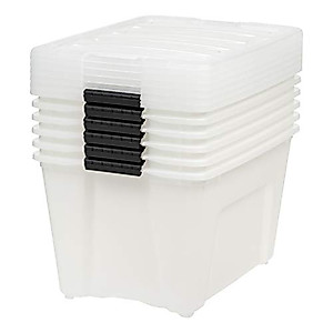 IRIS USA 54 Qt Stackable Plastic Storage Bins with Lids, 6 Pack - BPA-Free, Made in USA - Discreet Organizing Solution, Latches, Durable Nestable Containers, Secure Pull Handle - Pearl
