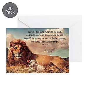 CafePress Greeting Card Lion And Lamb Greeting Cards Greeting Card (20-pack), Note Card with Blank Inside, Birthday Card Glossy