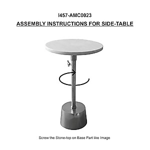 Benjara Aluminum Frame Round Side Table with Marble Top and Adjustable Height, White and Silver