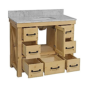 Tuscany 42-inch Bathroom Vanity (Carrara/Driftwood): Includes Driftwood Cabinet with Authentic Italian Carrara Marble Countertop and White Ceramic Sink