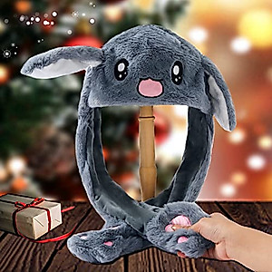 Focupaja Jumping Hat Funny Bunny Rabbit Hat Ear Moving Rabbit Cap with Moving Ears Plush Bunny Hat Cosplay Animal hat for Women(Gray Rabbit)