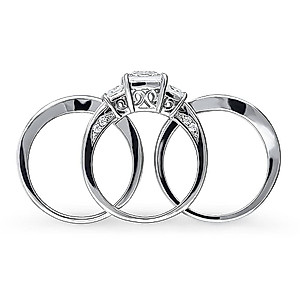 BERRICLE Sterling Silver 3-Stone Wedding Engagement Rings Princess Cut Cubic Zirconia CZ Ring Set for Women, Rhodium Plated Size 7