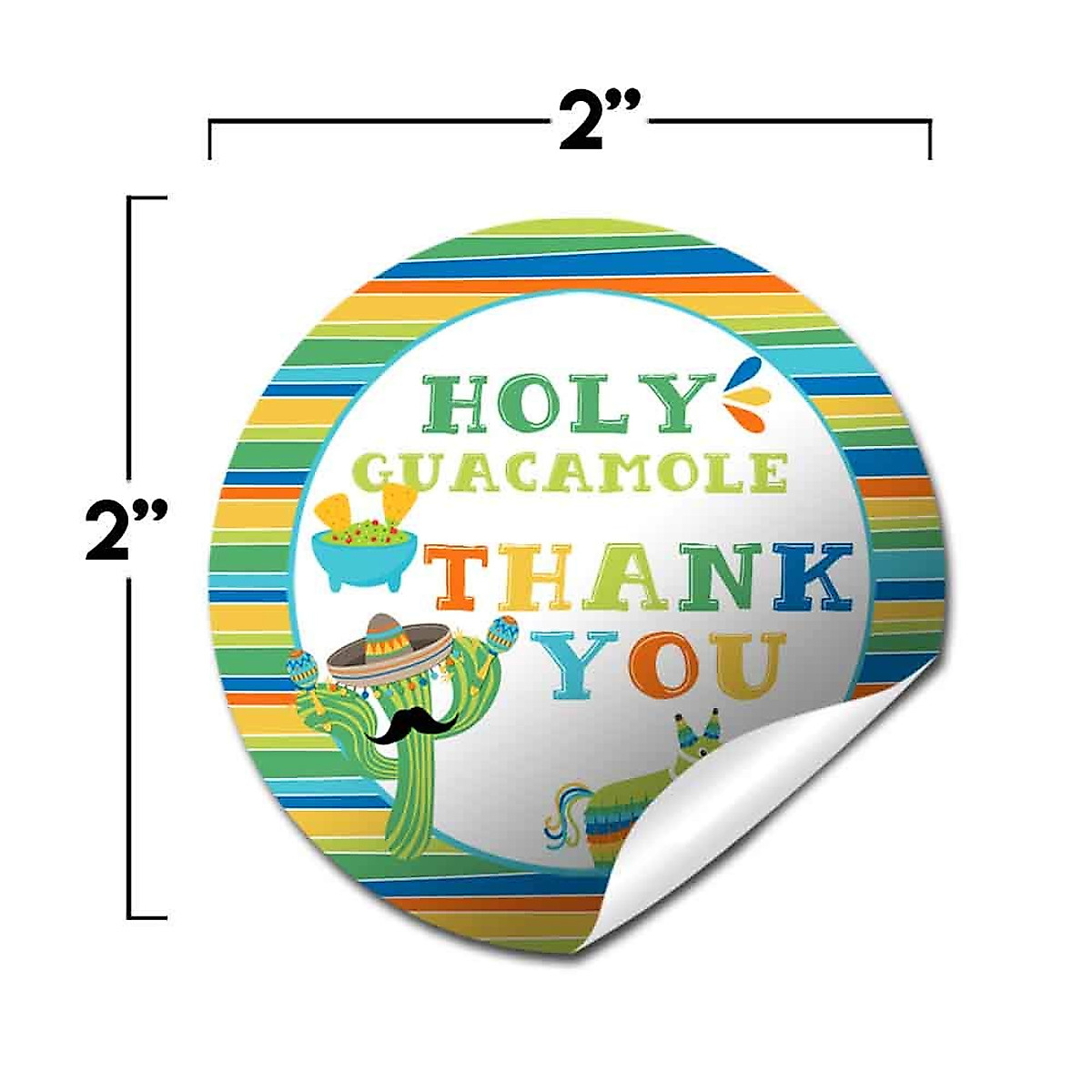 Holy Guacamole Fiesta Celebration Thank You Sticker Labels for Boys, 40 2" Party Circle Stickers by AmandaCreation, Great for Party Favors, Envelope Seals & Goodie Bags