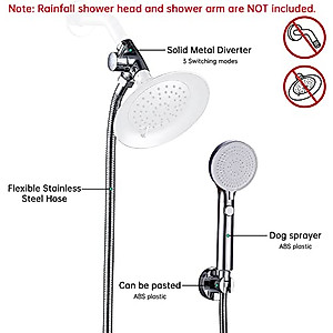 VSincerity Dog Shower Head Sprayer Pet High Pressure 3 Mode Handheld with ONOFF Switch Metal Diverter 100Inch ExtraLong Stainless steel Hose No Drill Hook Chrome 2 Piece Set