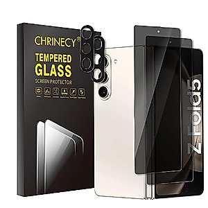 CHRINECY [4 Pack] 2Pack Privacy Screen Protector Compatible for Samsung Galaxy Z Fold 5 with 2Pack Camera Lens Protector, 9H Hardness, Anti-Spy Tempered Glass Protector Film