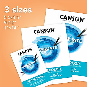 Canson Graduate Watercolor Pad, Foldover, 9x12 inch, 20 Sheets | Artist Paper for Adults and Students - Painting, Gouache, Mixed Media and Ink
