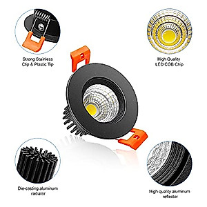 2Inch LED Recessed Ceiling Light, 3W Dimmable LED Downlight, 60 Beam Angle COB Recessed Lights with Driver, Daylight White 5000K-5500K, 25W Halogen Bulbs Equivalent for Ceiling Lighting, 10Pack