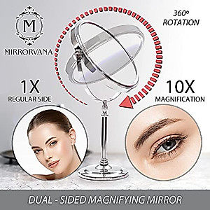 MIRRORVANA Large Double Sided 10X and 1X Magnifying Makeup Mirror with Stand in Gift Box, 15-Inch Height and 8-Inch Wide