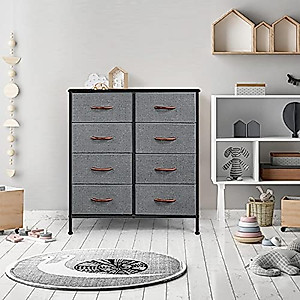 Topeakmart 8 Drawers Organizer - Furniture Tall Storage Tower Unit for Hallway, Living Room, Nursery - Sturdy Metal Frame, Easy Pull Handle Fabric Bins, Dark Gray