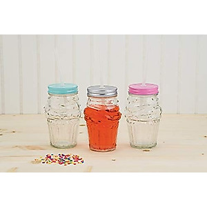 Amici Home Ice Cream Mason Jar | Set of 3 | Glass Drinking Jar with Assorted Lids and Reusable Straw | 16 Ounce Capacity | Drinkware for Ice Cream and Summer Beverages