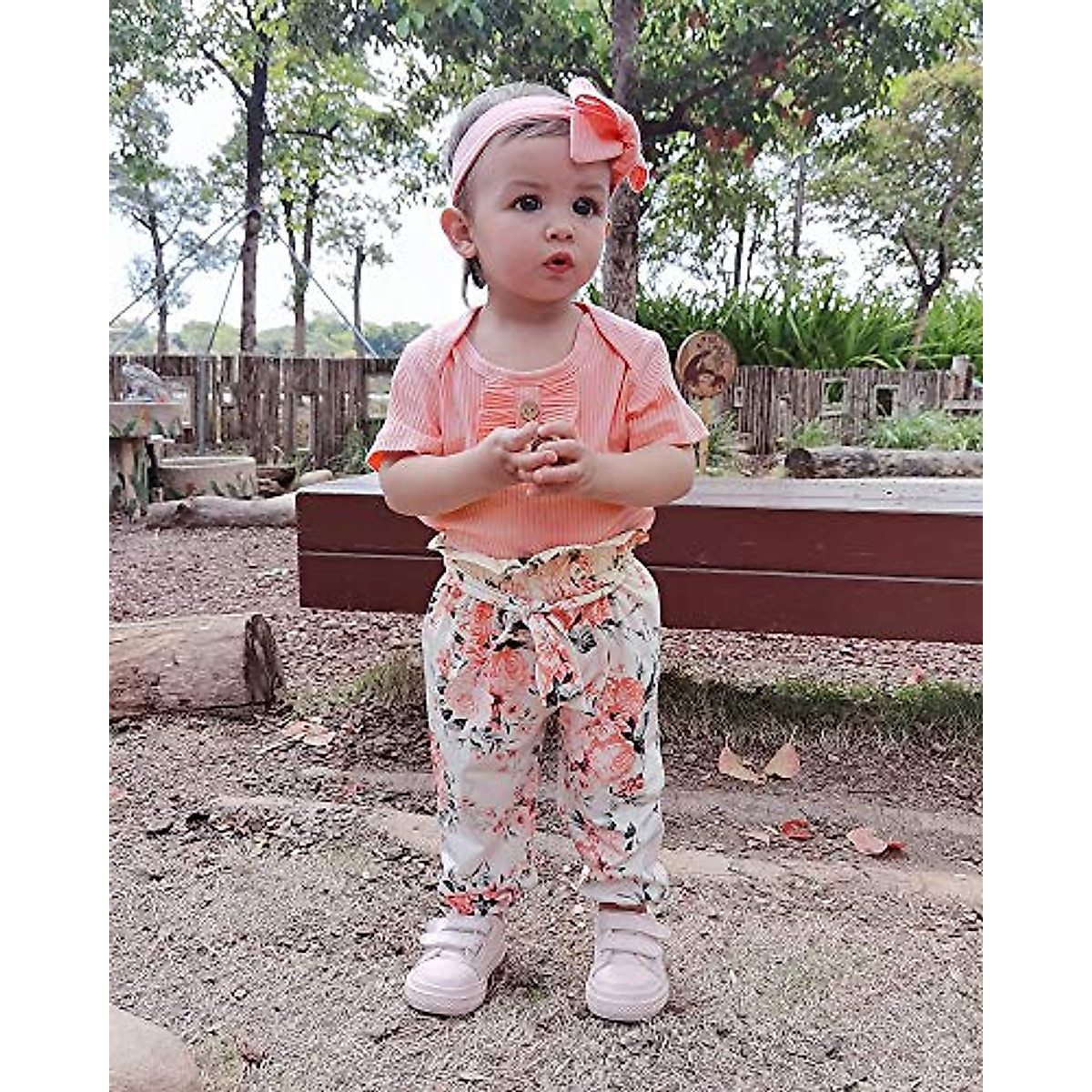 Mioglrie Newborn Baby Girl Clothes 3-6 Months Infant Girls Pink Romper Pants Headband 3PC Clothes Outfits Set