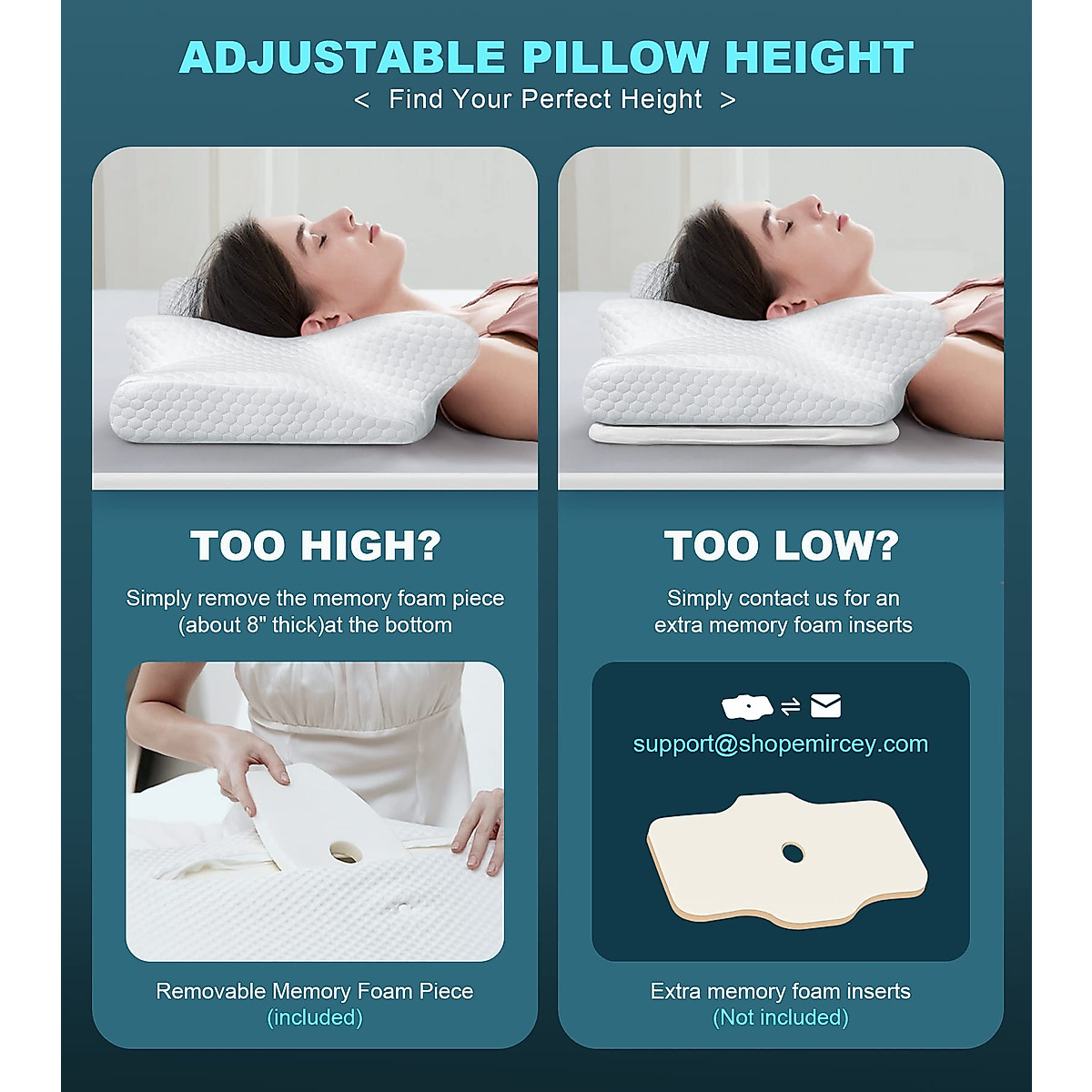 Emircey Adjustable Cervical Pillow for Neck and Shoulder Pain Relief, 3X Plus Support Hollow Contour Memory Foam for Sleeping, Odorless Orthopedic Bed Pillows for Side, Back, Stomach Sleeper