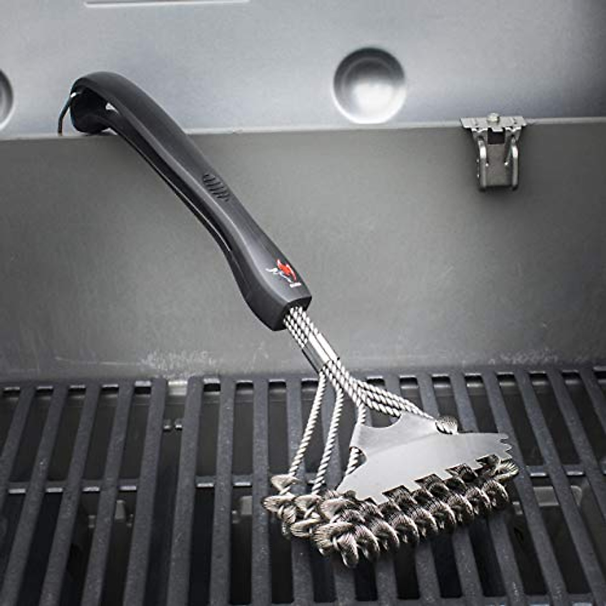 Kona Safe/Clean Grill Brush and Scraper with Speed/Scrape - Bristle Free BBQ Grill Brush - 100% Rust Resistant Stainless Steel Barbecue Cleaner - Safe for Porcelain, Ceramic, Steel, Cast Iron
