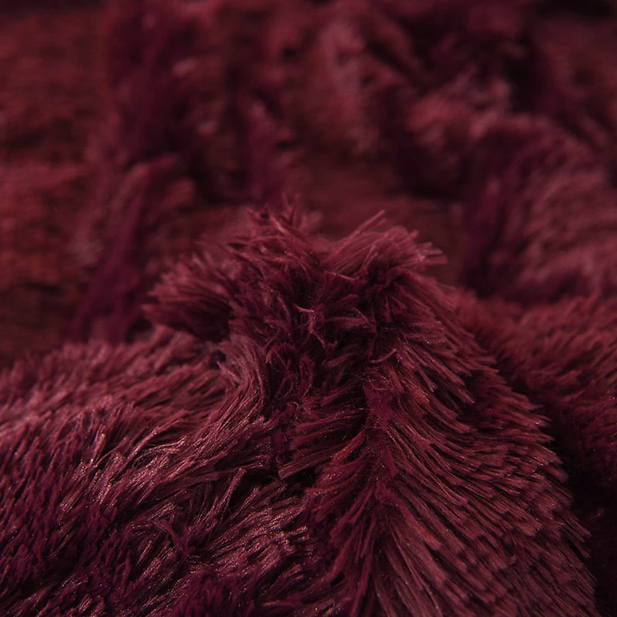 AETVRNI Luxury Plush Shaggy Faux Fur Duvet Cover Set, Super Soft 4 Pieces Dark red Fluffy Comforter Cover Set, Bedding Set(1 Plush Furry Duvet Cover+ 1 Flat Sheet+ 2 Pillow Shams),2,King