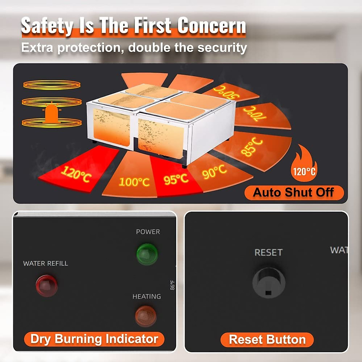 Commercial Food Warmer, 4-Pan Electric Steam Table with 12QT Pans, Stainless Steel Countertop Buffet Bain Marie