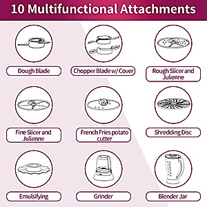 Davivy 16-Cup Food Processor Grinder Blender Combo,10-in-1 Multi-function Food Chopper with 60oz Blender 8.5oz Wet Grinder,600W with 2 Speeds Plus Pulse,Cheese Grating,Meat Chopping,Emulsifying, Shredding, Slicing, Mashing, Mixing, Doughing,3.8L Processor