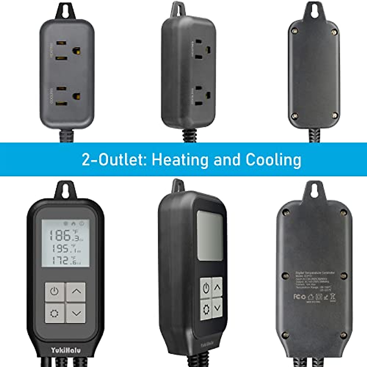 YukiHalu Smart Digital Temperature Controller, 2 Smart Electrical Outlets with Heating and Cooling Modes, for Homebrew Fermentation Breeding Incubation Greenhouse, Reptile and Aquarium