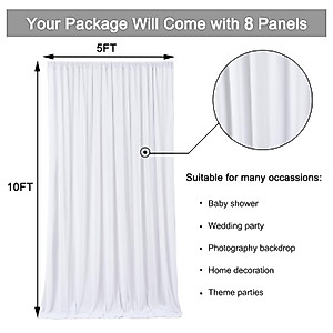 40 ft x 10 ft Wrinkle Free White Backdrop Curtain Panels, Polyester Photography Backdrop Drapes, Wedding Party Home Decoration Supplies