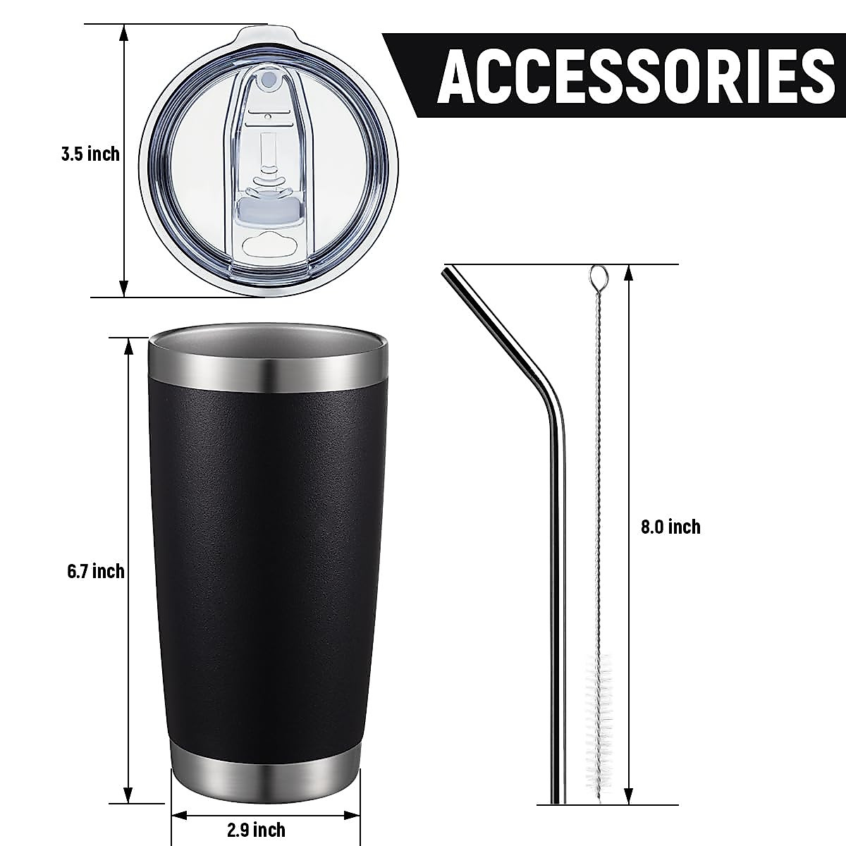 COMOOO 20oz Tumbler Stainless Steel Insulated Travel Mug Vacuum Double Wall Coffee Cup for Hot Beverage and Cold Drinks,Home and Outdoor（Black, 1 Pack）