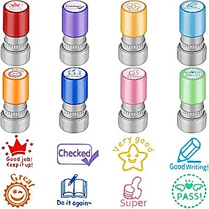 8 Pack Teacher Stamps Self Inking Teacher Stamp Set Picture Stamps for Teachers Motivation Teacher Stamps Colorful Supplies Stamps for Homework