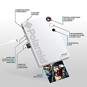 Zink Polaroid Mint Instant Print Digital Camera (White), Prints on Zink 2x3 Sticky-Backed Photo Paper