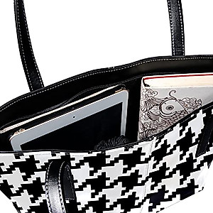 RODAILYCAY Leather Handbag for Women Large Capacity Top Handle Satchel Bucket Purses Shoulder Bag Black White Houndstooth Plaid Pattern