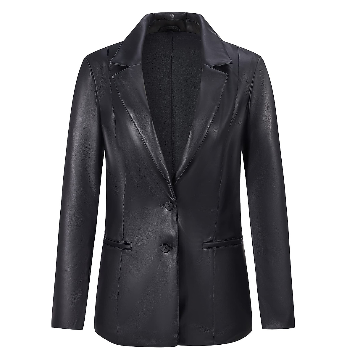 RISISSIDA Women Faux Leather Blazer Jacket Vegan Pleather Coat Black XX-L