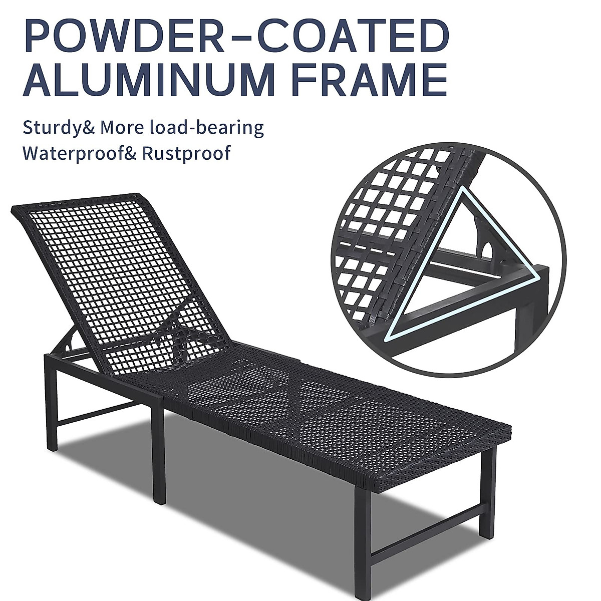 Outdoor Chaise Lounge Chair Set of 2, Rattan Pool Chairs with Adjustable Backrest, Rustproof Aluminum Frame Tanning Chair, for Poolside, Backyard, Lawn, Deck, Dark Grey