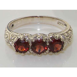 925 Sterling Silver Natural Garnet Womens Trilogy Ring - Size 11.75