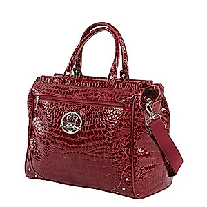 Kathy Van Zeeland Croco PVC Designer Luggage - 4 Piece Softside Expandable Lightweight Spinner Suitcases - Travel Set includes a Dowel and Shopper Bags, 20-Inch Carry On & 28-Inch Suitcase (Burgundy)
