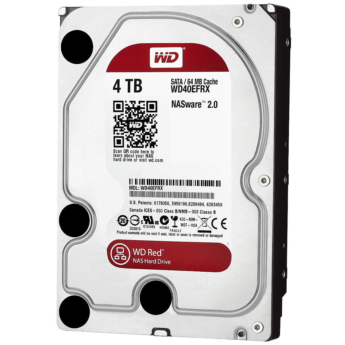 WD Red 4TB NAS Hard Disk Drive - 5400 RPM Class SATA 6 Gb/s 64MB Cache 3.5 Inch - WD40EFRX (Renewed)