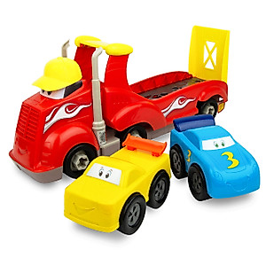 Boley Racing Rascals Hauler Truck Toy Car Set - 3 Pack Toddler Toy Cars and Toy Truck - Toddler Cars and Truck Set with Detachable Trailer and Take Apart Wheels - for Kids Ages 2 and Up