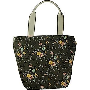 Tory Burch Womens Floral Print Leather Trim Tote Handbag Green Large