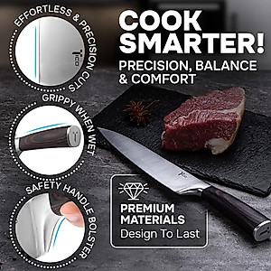 TICO Ultra Sharp 8 inch Chef's Knife - German Carbon Steel Blade, Ergonomic Pakka Wood Handle - Professional Kitchen Knife for Chopping, Cutting, Thinly Slicing Meats & Vegetables