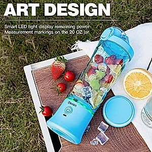 Portable Blender,270 Watt for Shakes and Smoothies Waterproof Blender USB Rechargeable with 20 oz BPA Free Blender Cups with Travel Lid. (Blue)