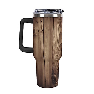WYUSPGK 40oz Stainless Steel Car Mug, Wood Grain Print Travel Mug, Double-Wall Insulated with Straw, Perfect for Car, Office, Outdoor