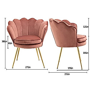 ZJhome Modern Accent Velvet Chairs Set of 2 Comfy Upholstered Vanity Chairs for Bedroom Shell-Shaped Armchair Dining Chairs with Golden Metal Legs Desk Chair Makeup Chairs for Living Room(Pink)