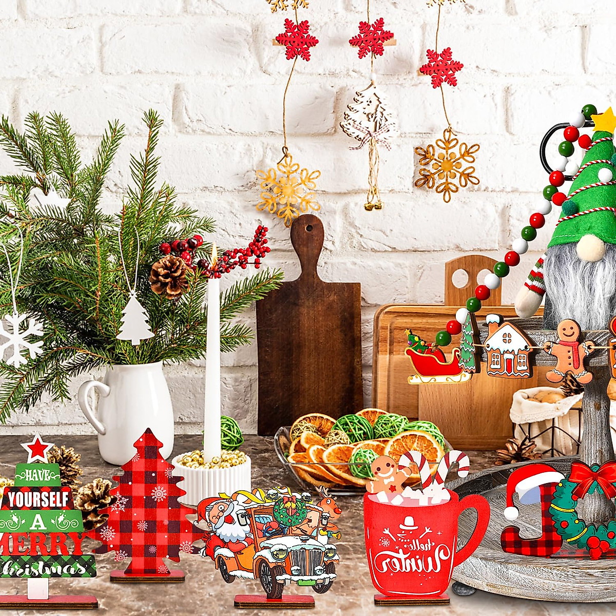 ZTBBW Christmas Decor - Christmas Tiered Tray Decorations Set, 12 PCS Farmhouse Tiered Tray Christmas Decor Wooden Signs Gnome Plush, Indoor Christmas Decorations for Home Office Table Centerpiece