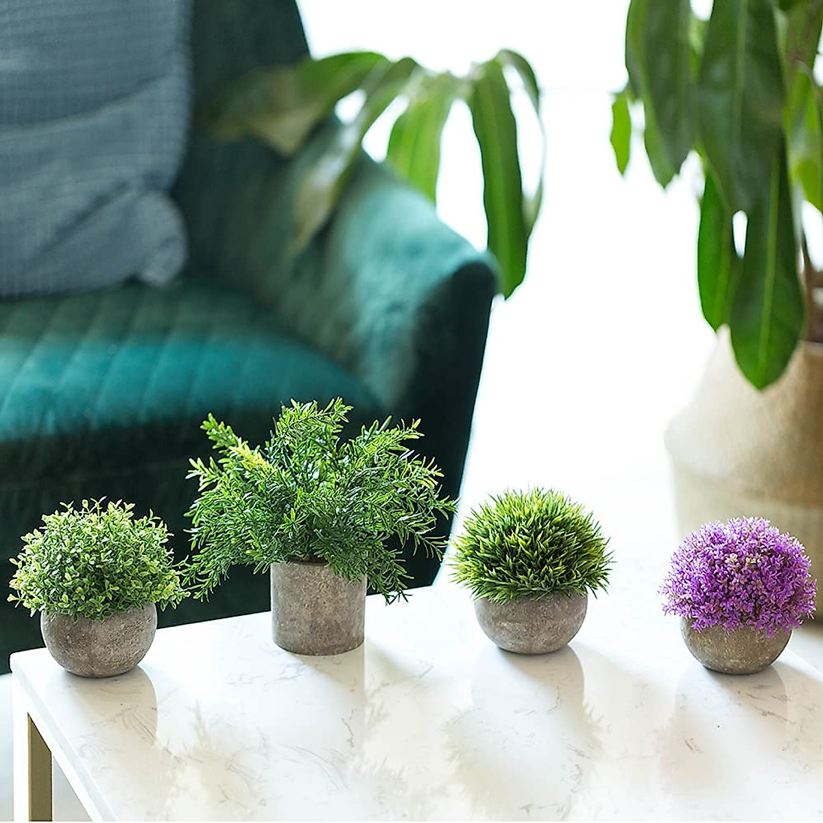 HC STAR Potted Artificial Pant Fake Green Grass with Pot Decorative Lifelike Set of 6 (High-Foot, Green-4 & Purple-2)