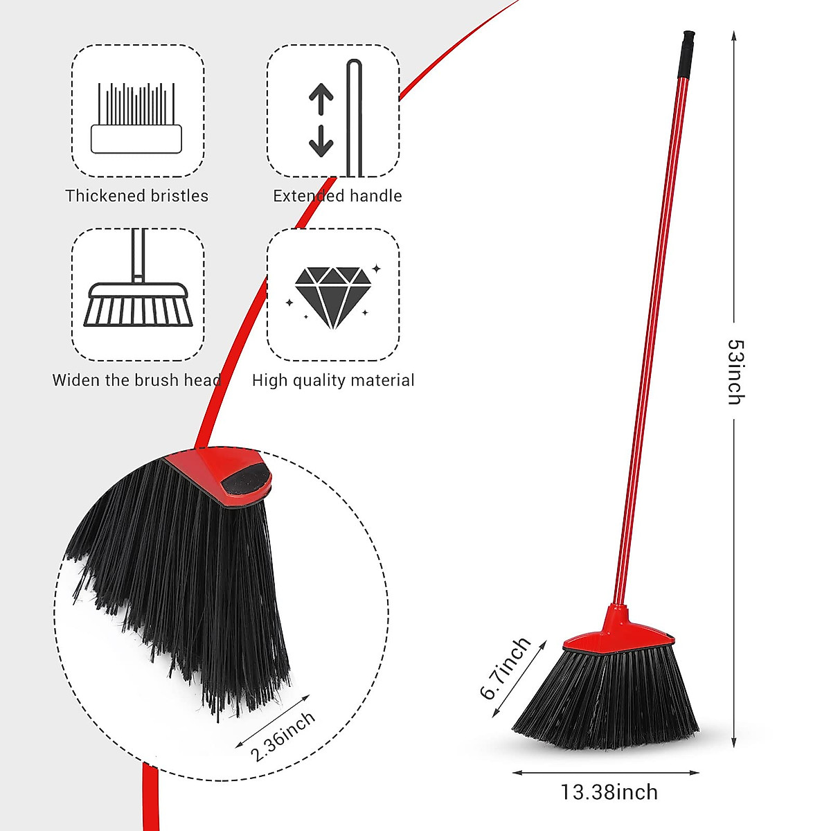 WILLBOND 20 Pcs Heavy Duty Broom Outdoor Indoor Commercial Angle Brooms Bulk for Courtyard Garage Lobby Mall Market Floor Home Kitchen Room Office Pet Hair Rubbish 54 Inch (Red)