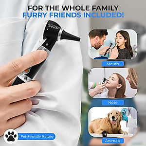 SereneLife 2-in-1 Ophthalmoscope & Otoscope Set | Perfect for Inspecting Ears, Mouth & Nose | Multi-Aperture Diaphragm Wheel & Battery Powered | Includes 4 Reusable Washable Tips | for Family & Pets