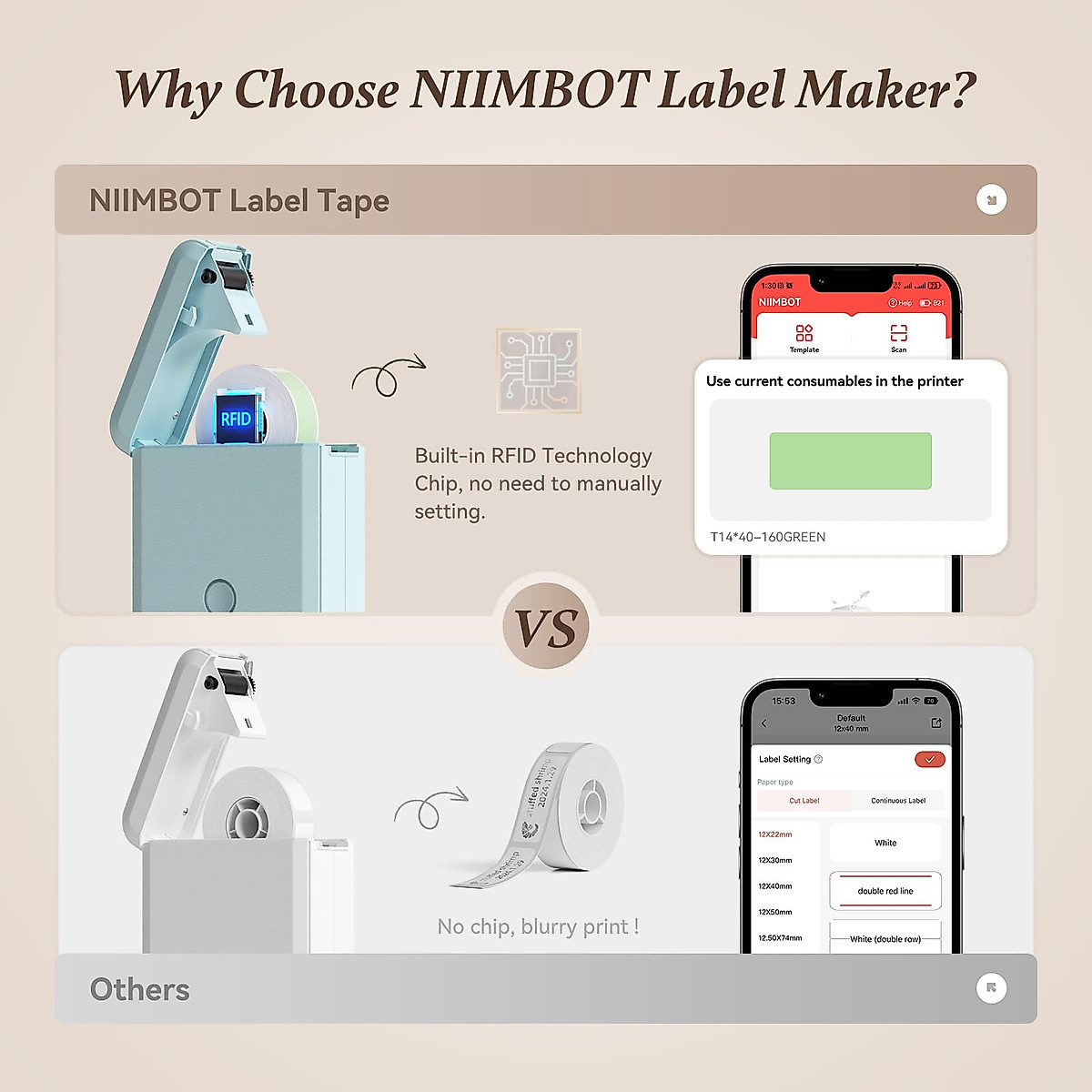 NIIMBOT D110 Label Maker Machine with Tape, Small Thermal Sticker Printer with 0.59''x1.18'' Labels, Portable Bluetooth Connection, White