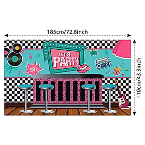 Back to 50's Rock and Roll Party Banner Rocking Party Backdrop 1950s Soda Shop Banner Retro Diner Decoration Background Photography Photo Props for Disco Studio Booth Supplies, 72.8 x 43.3 inch