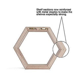Bettabode Set of 3 Hexagon Shelves – Wood Honeycomb Shelves, Wall Decor for Living Room, Bedroom – Modern Wall Mount Hexagon Floating Shelves – Floating Hexagon Shelves with Photo Frame