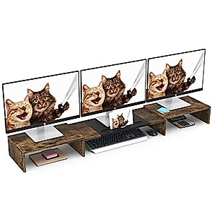 WESTREE Triple Dual Monitor Stand Riser, Extra Long Monitor Stand for 1~2~3 Monitors, Monitor Stand with Length and Angle Adjustable, 3 Shelf Desktop Storage Riser for Monitor Computer Screen Laptop