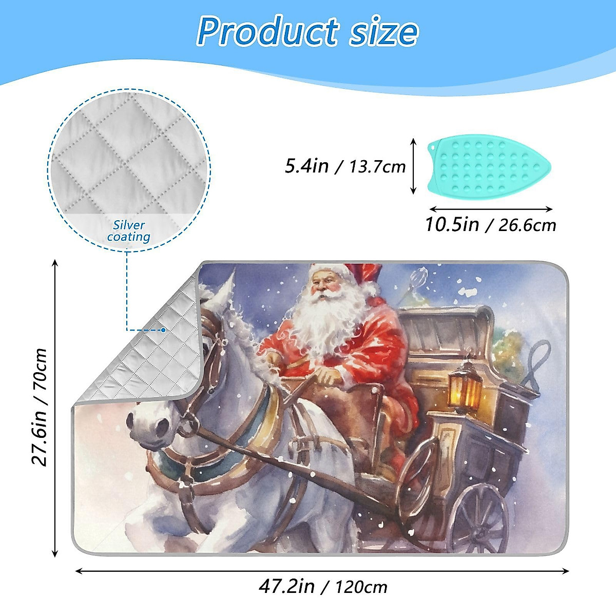 GOODOLD Watercolor Santa Claus Ironing Mat Portable Travel Ironing Pad for Washer,Dryer,Table Top, Iron Board Alternative Cover, Large Heat Resistant Ironing Blanket